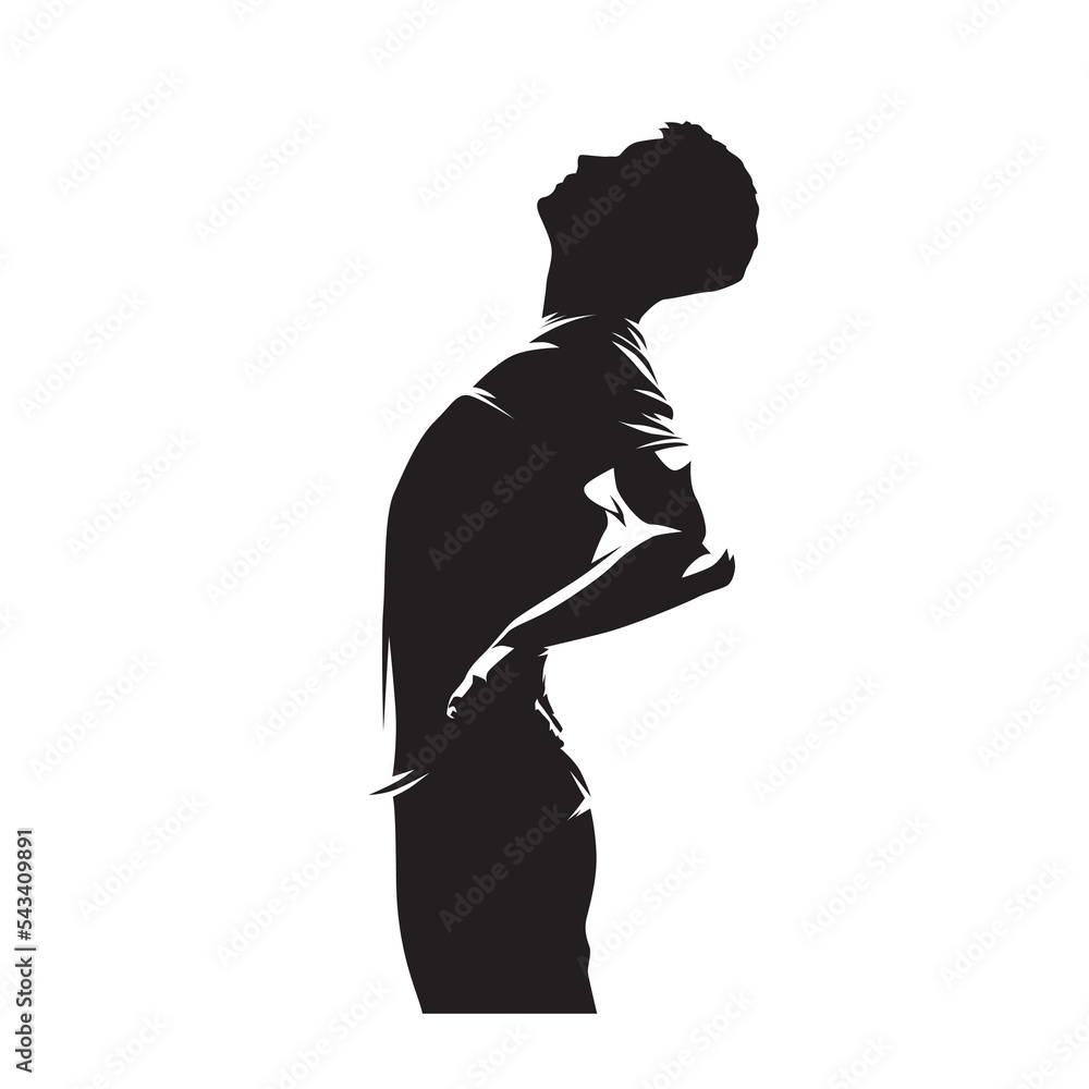 Back stretching. A man stretches his back after work. Back pain, hip ...