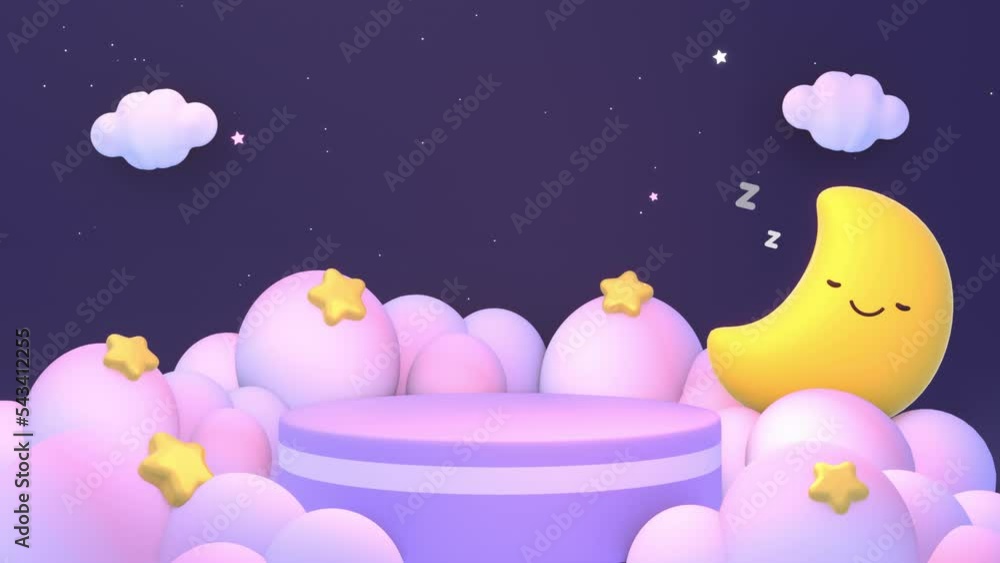 Looped product display podium surrounded by clouds, stars, and a cute ...