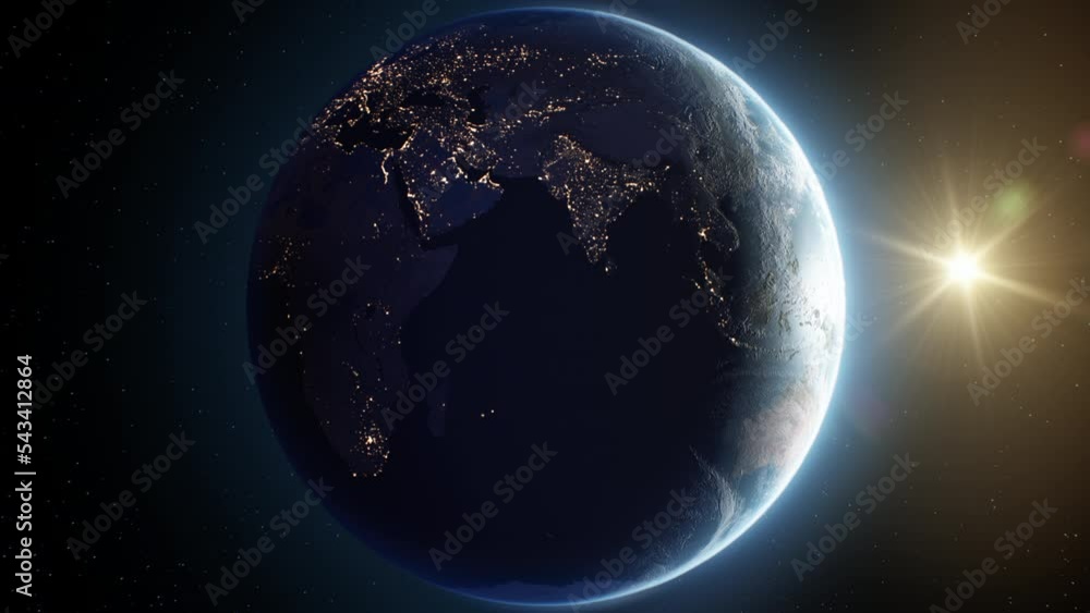 Earth View From Space Full Rotation 360 degrees with the Sun Light ...