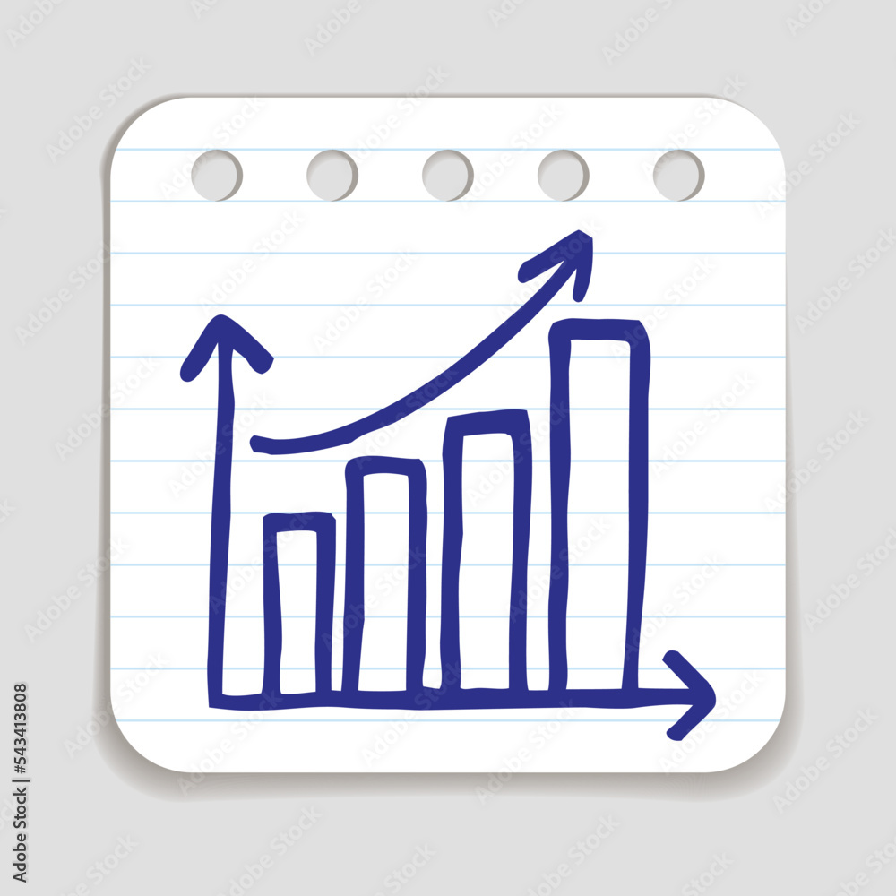 Doodle Growth Chart icon. Blue pen hand drawn infographic symbol on a ...
