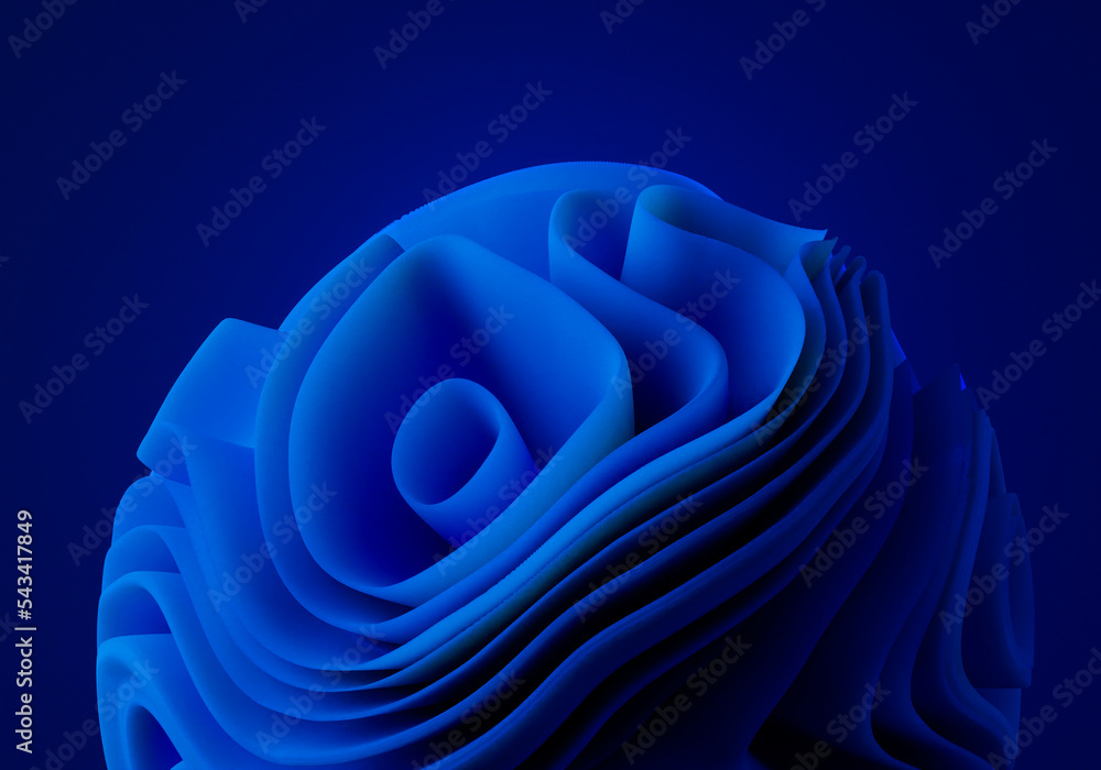 3d wallpaper blue shape windows 11 style. Wavy swirly fabric on blue ...