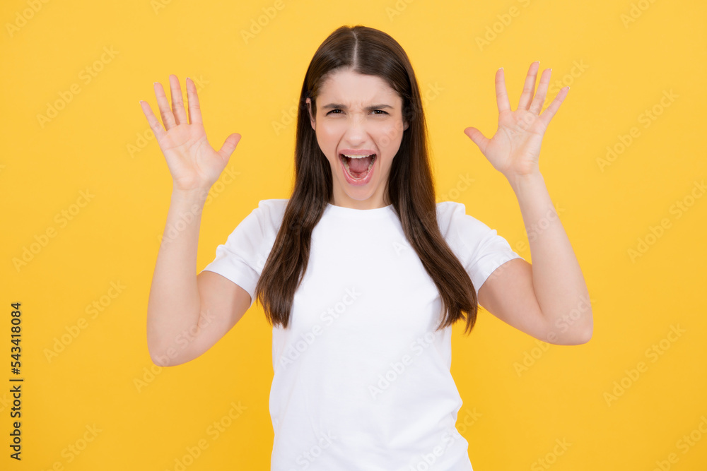 Screaming hate rage woman face. Emotional angry woman screaming on ...