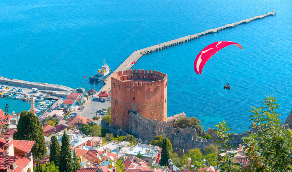 Red tower (Kizil Kule) in Alanya peninsula, Antalya district, Turkey ...