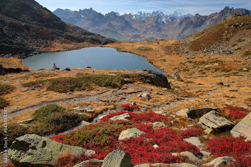 Colorful scenery in Autumn with the Serpent lake, located in Vallee de ...