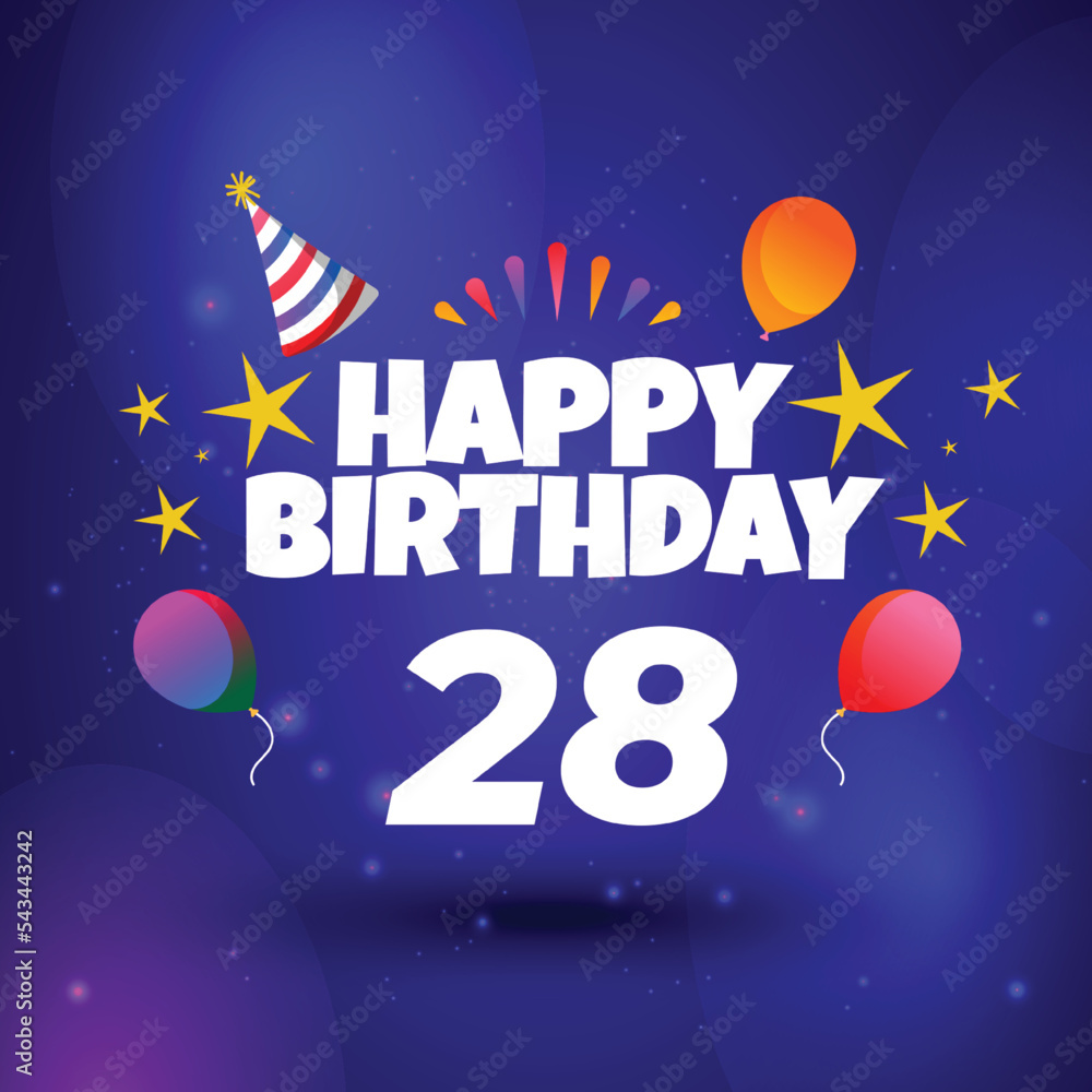 Happy 28th birthday balloons greeting card background Stock Vector ...