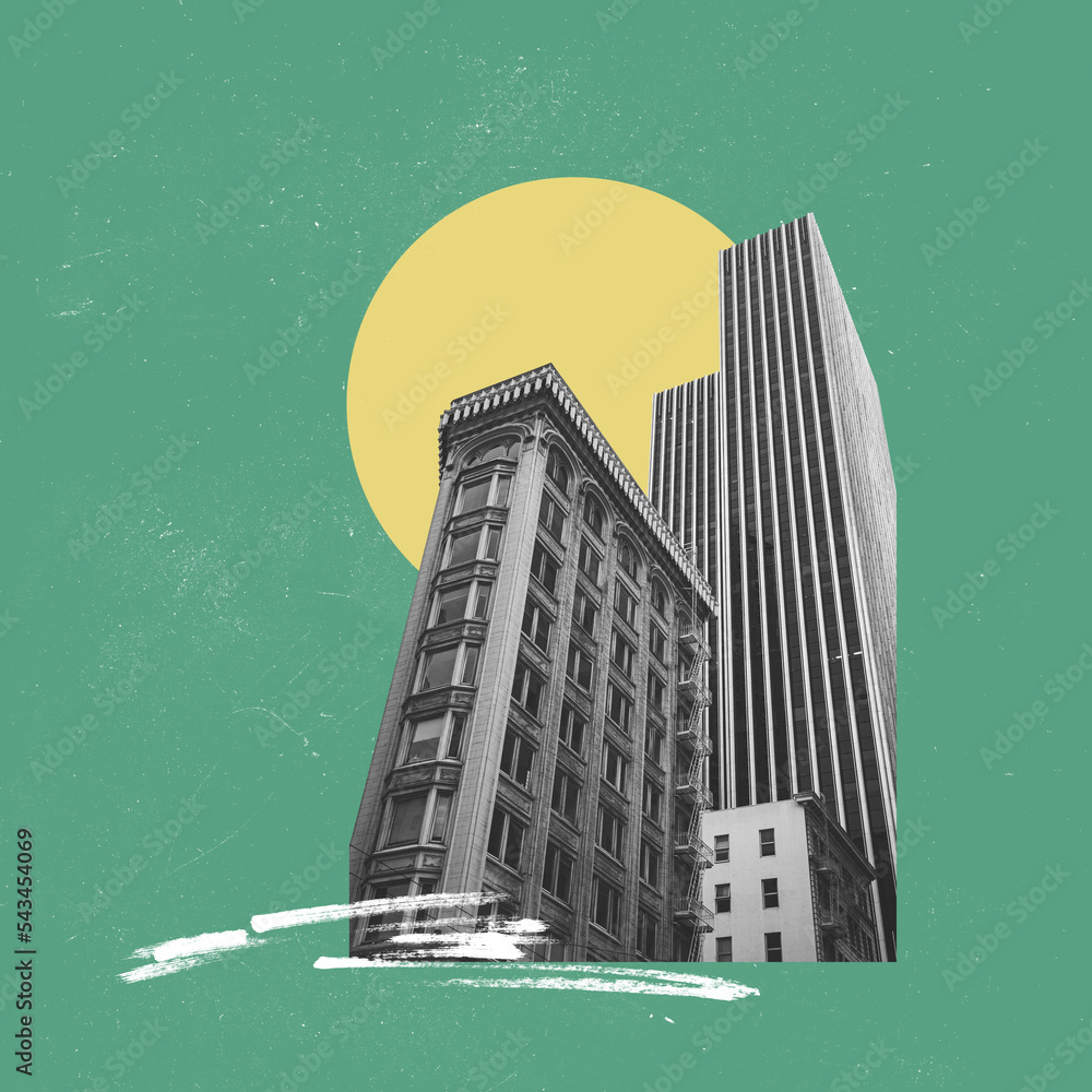 Contemporary art collage. Creative design in retro style. Black and ...