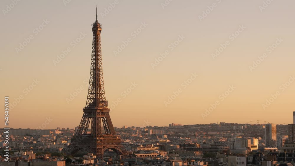 Eiffel tower golden hour during clear sky sunset. Left of Frame. Stock ...