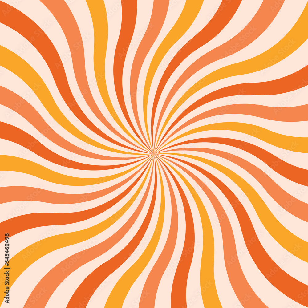 Retro Groovy 70s background. Y2k aesthetic spiral ray burst. Swirling radial vortex background ...