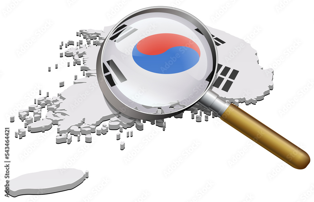 3D map of South Korea in the colors of the South Korean flag through ...