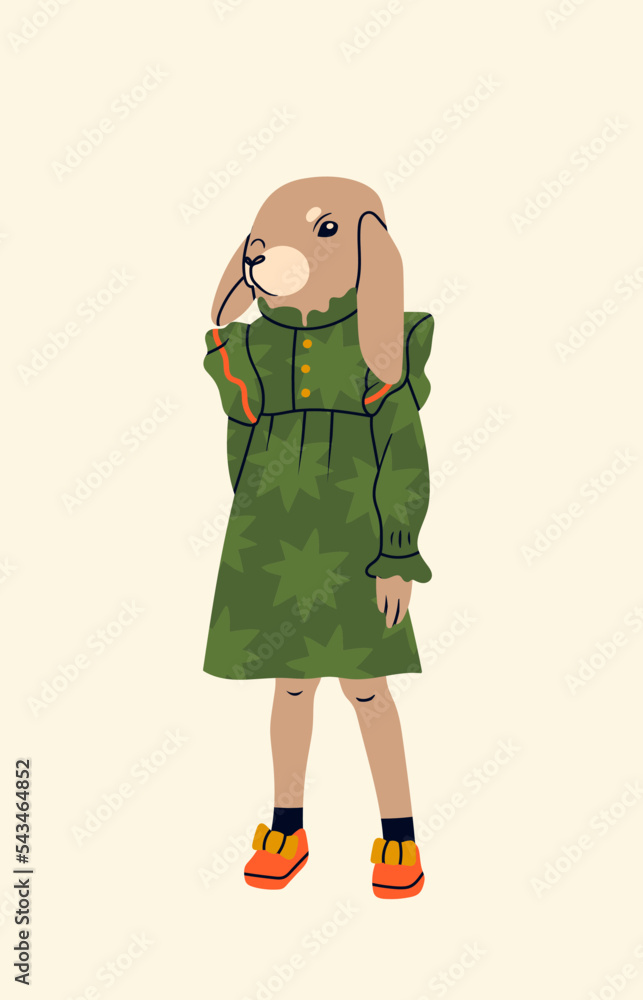 Anthropomorphic Rabbit girl. Hand drawn Vector isolated illustration ...