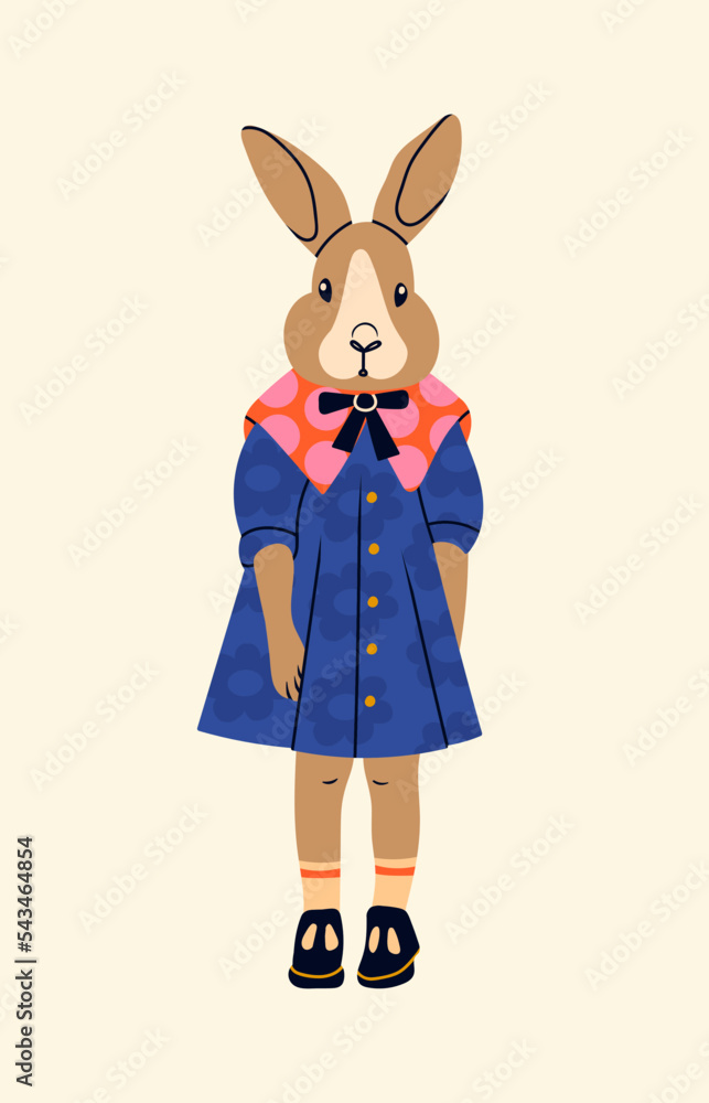 Anthropomorphic Rabbit girl. Hand drawn Vector isolated illustration ...