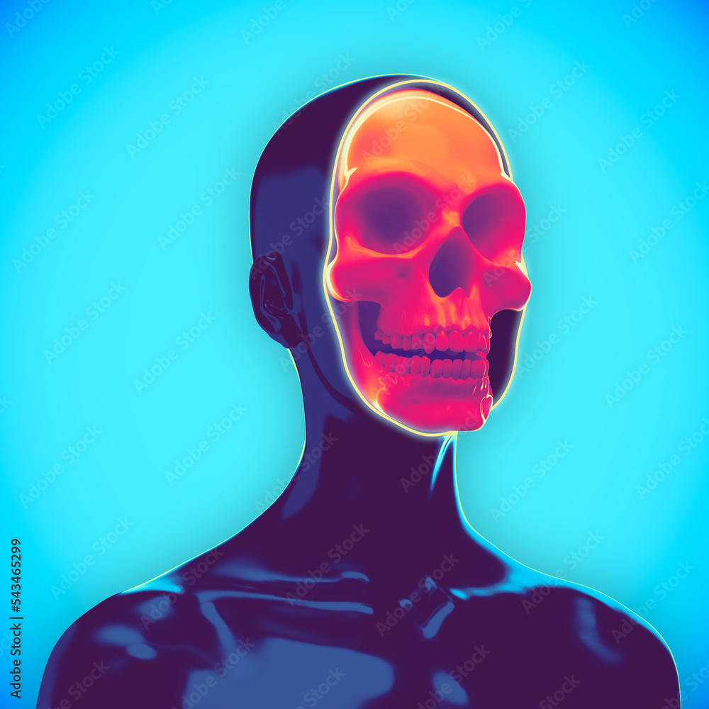 Abstract digital illustration from 3D rendering of a dark female bust ...