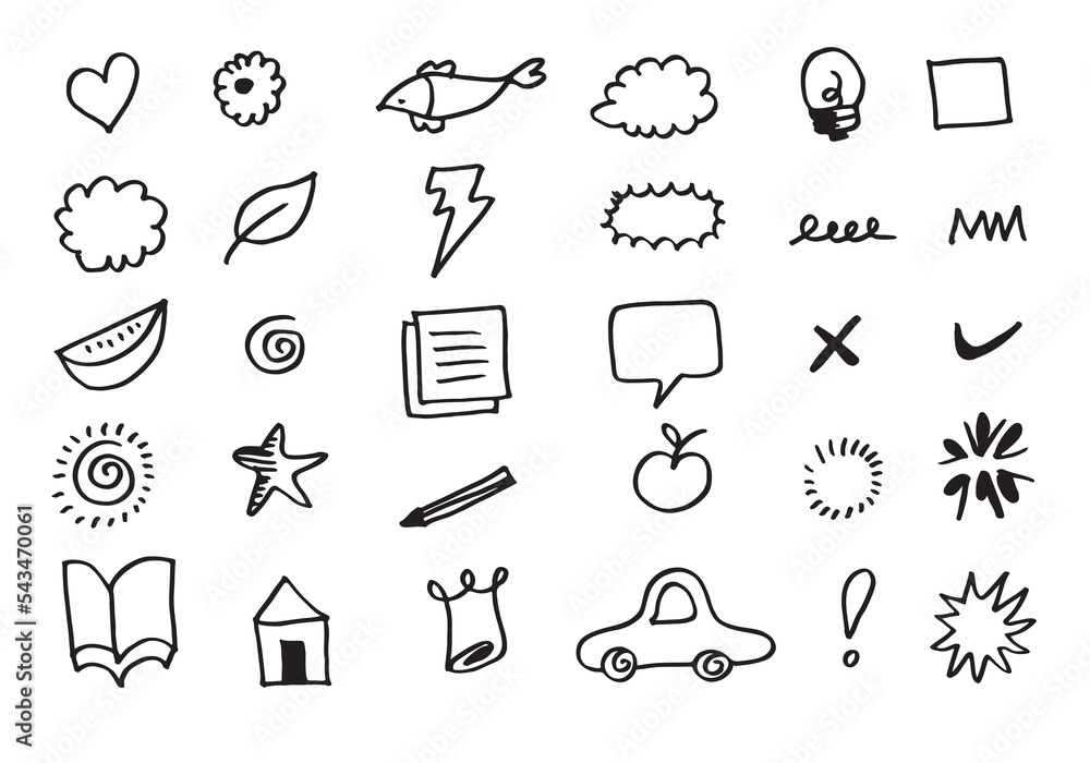 Set of cute hand drawn line scribble expression signs.emoticon effects ...