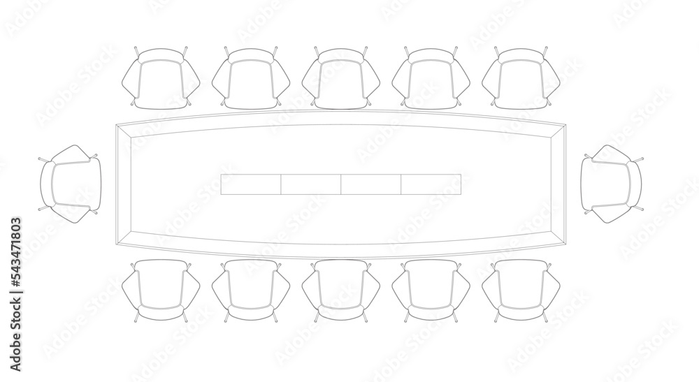 Graphic drawing of a meeting or conference table with chairs from above ...