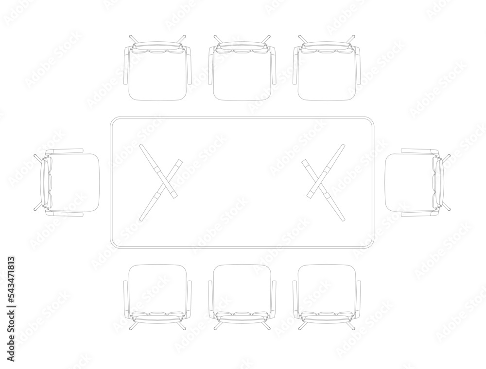 Graphic drawing of a meeting or conference table with chairs from above ...