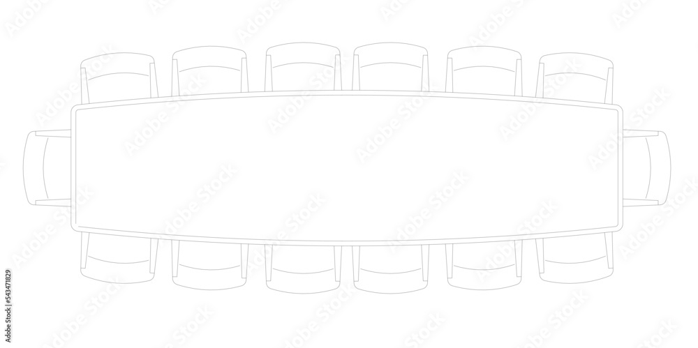 Graphic drawing of a meeting or conference table with chairs from above ...