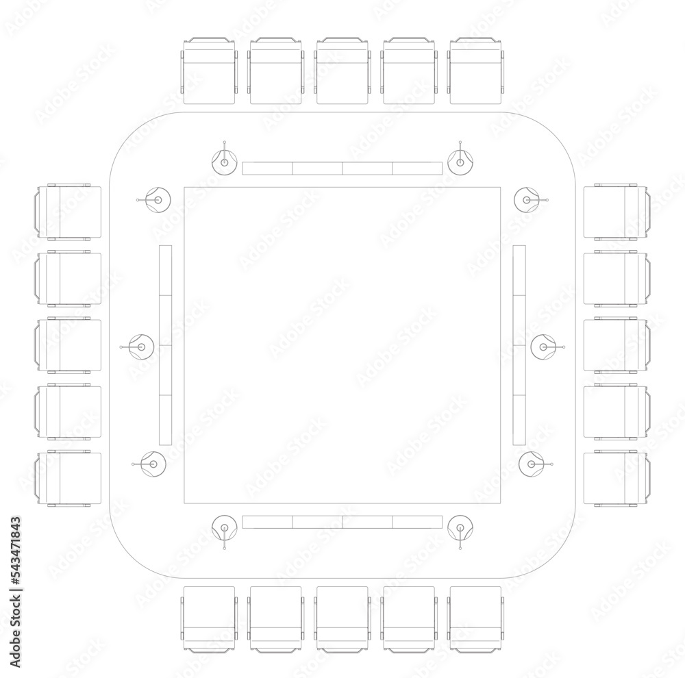 Graphic drawing of a meeting or conference table with chairs from above ...