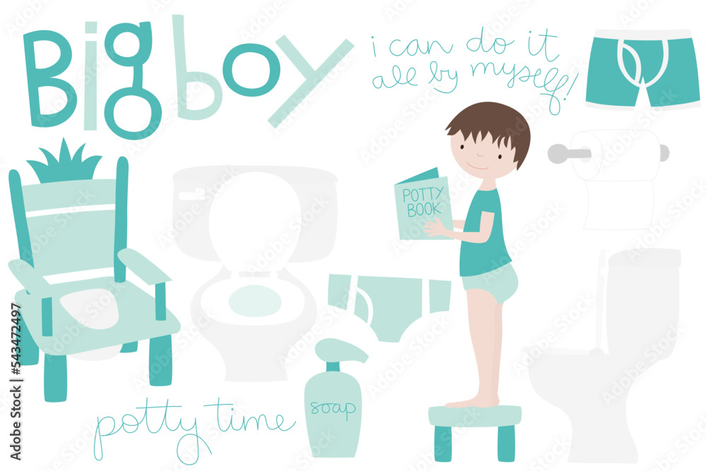 potty training boy character and icons set Stock Vector | Adobe Stock
