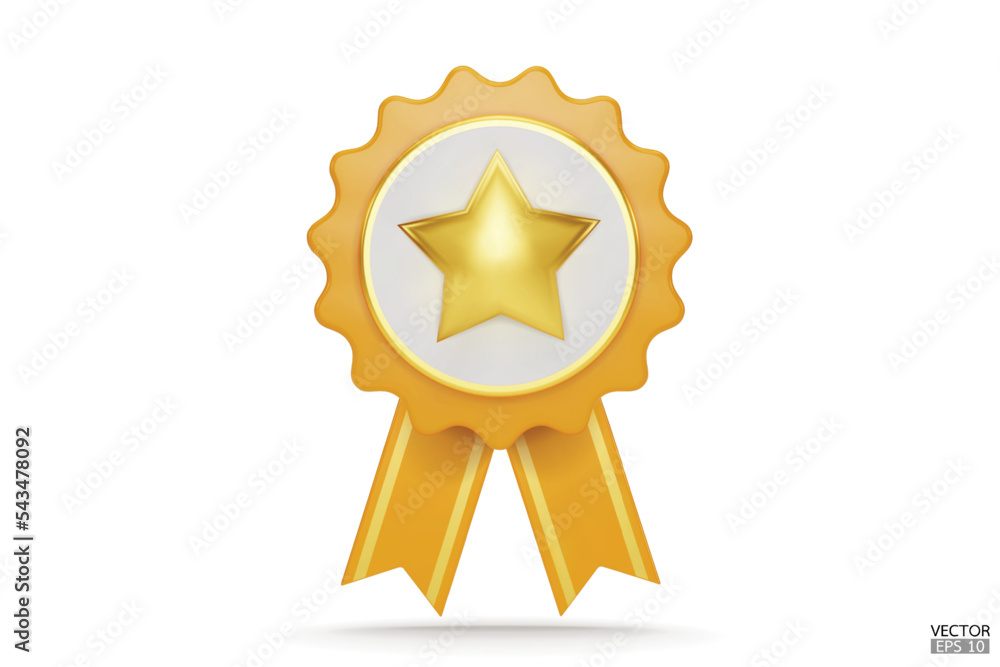 3D quality guarantees a medal with a star and ribbon. Yellow badge ...