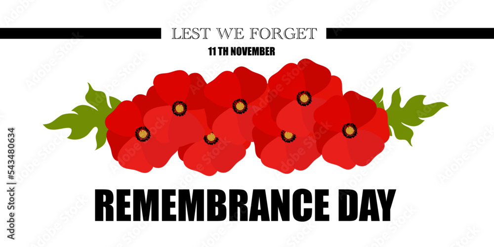Remembrance Day Symbol. Bright Poppy Flowers with Leaves. Remembrance ...