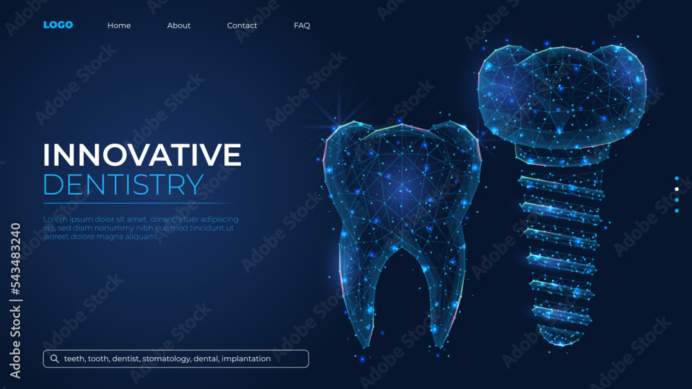 Futuristic abstract symbol of a tooth and dental implant. Wireframe ...