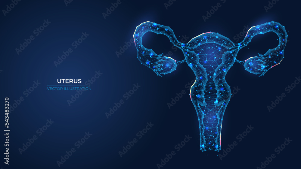Futuristic abstract uterus symbol. Wireframe concept of women's health ...