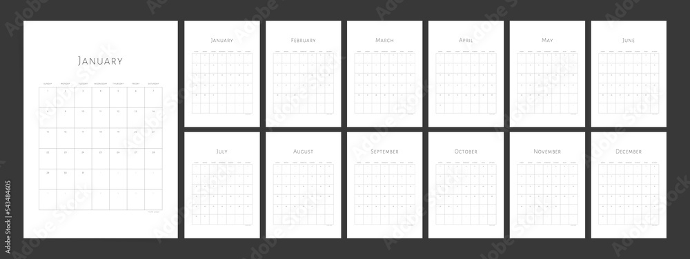 2023 Simple Minimalist calendar. Week starts Sunday. Modern monthly ...