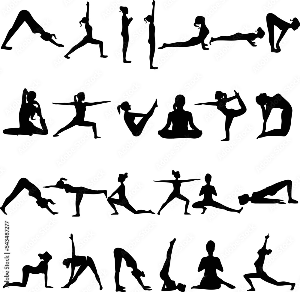 Set of different yoga pose icons isolated on the white background Stock ...