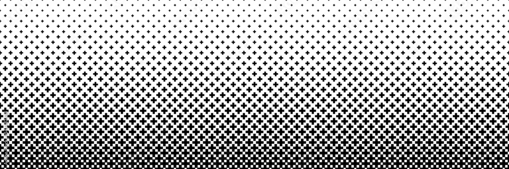 horizontal black halftone of cross or plus sign design for pattern and ...