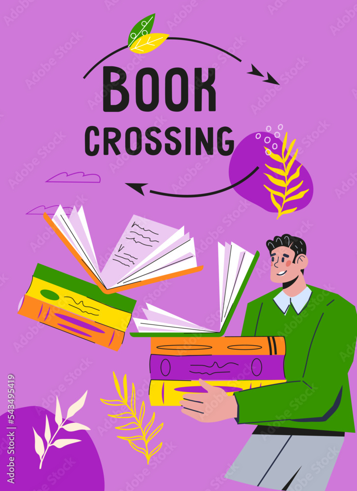 Book crossing banner or poster concept. Sharing and exchanging books ...