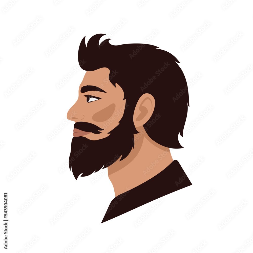 Logo of bearded man's face in profile. Male portrait with beard, side ...