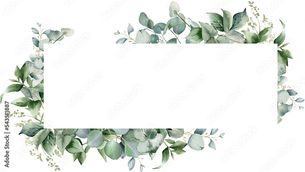 Eucalyptus leaves border. Watercolor illustration isolated on ...