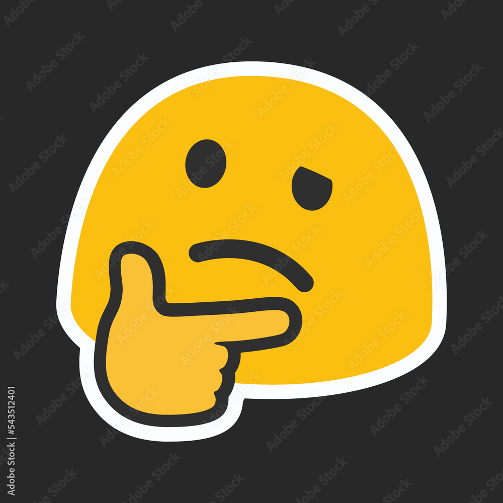 Thinking Face vector flat icon. Isolated yellow face with furrowed ...