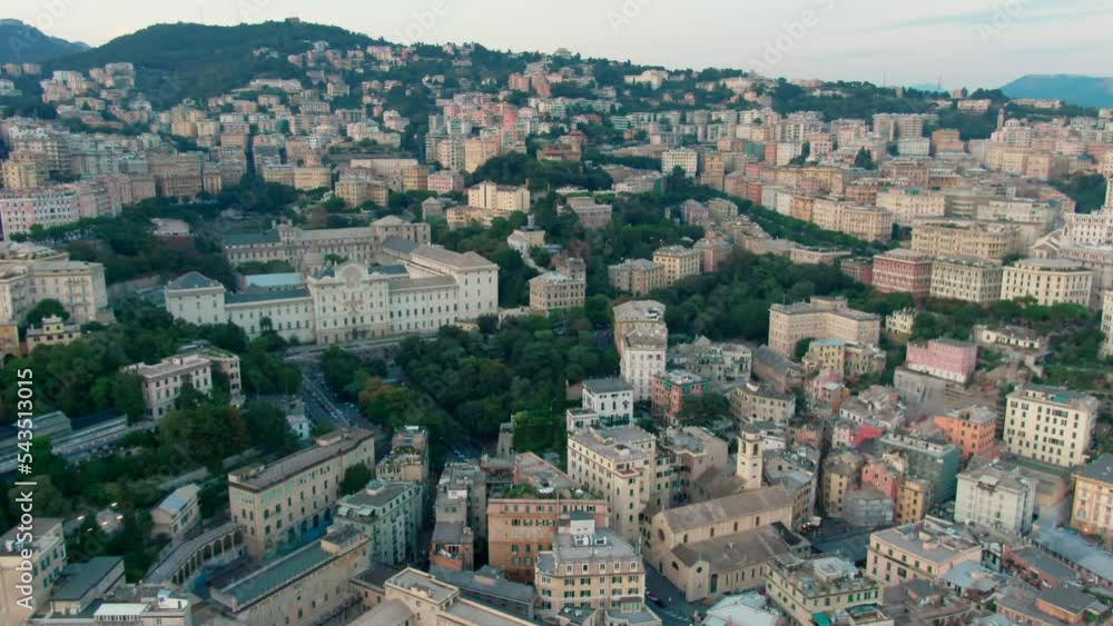 Establishing aerial view of Genoa Cityscape, Italy, Europe. Central ...