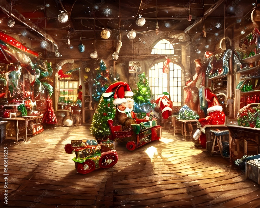 The Christmas toy factory is a busy place. Workers are scurrying around ...