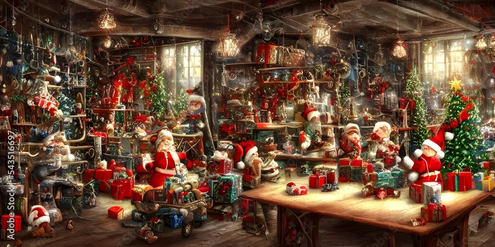 The Christmas toy factory is a bustling place, full of elves and toys ...