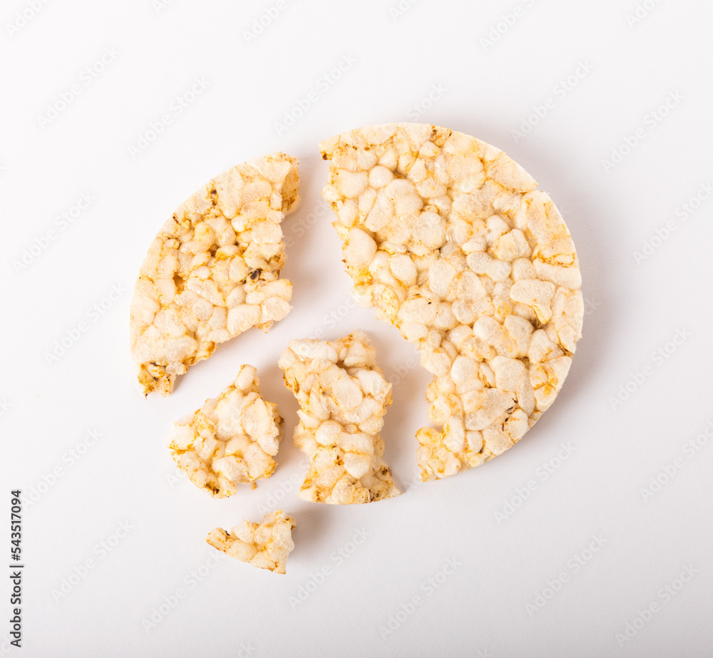 Crispbread.Puffed rice bread isolated on white background. dietary ...