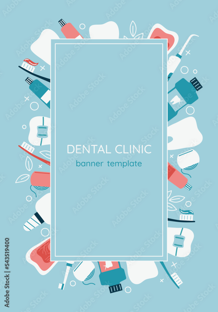 Dentistry template poster. Banner concept. Dental frame with tools for ...