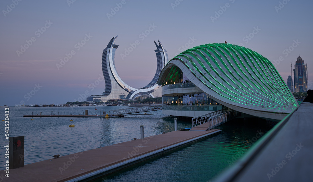 Lusail city, Qatar : Katara Towers project in Lusail marina sunset view ...