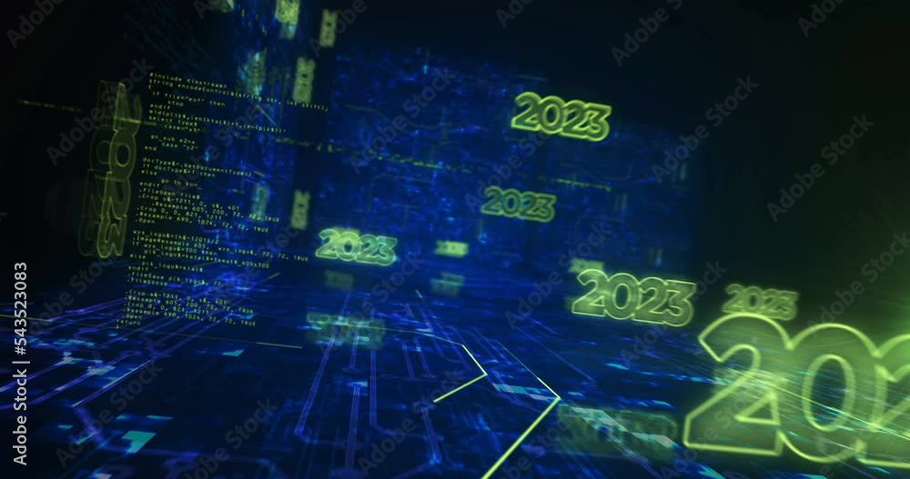 2023 year futuristic new neon symbol abstract cyber concept. Digital ...