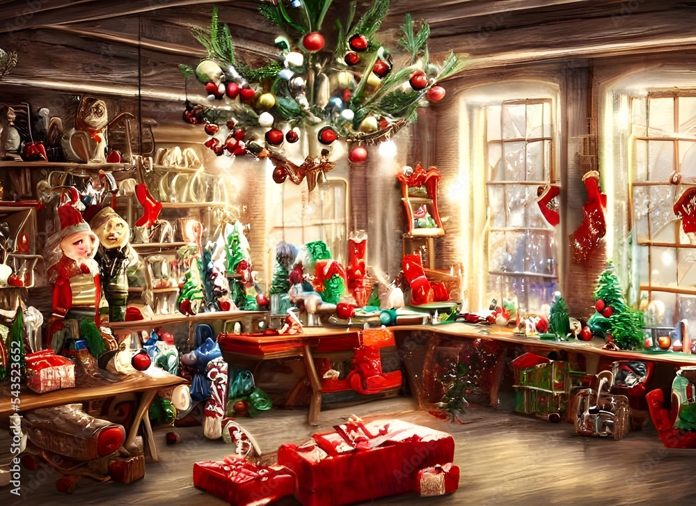 It's a winter wonderland at the Christmas toy factory! The elves are ...
