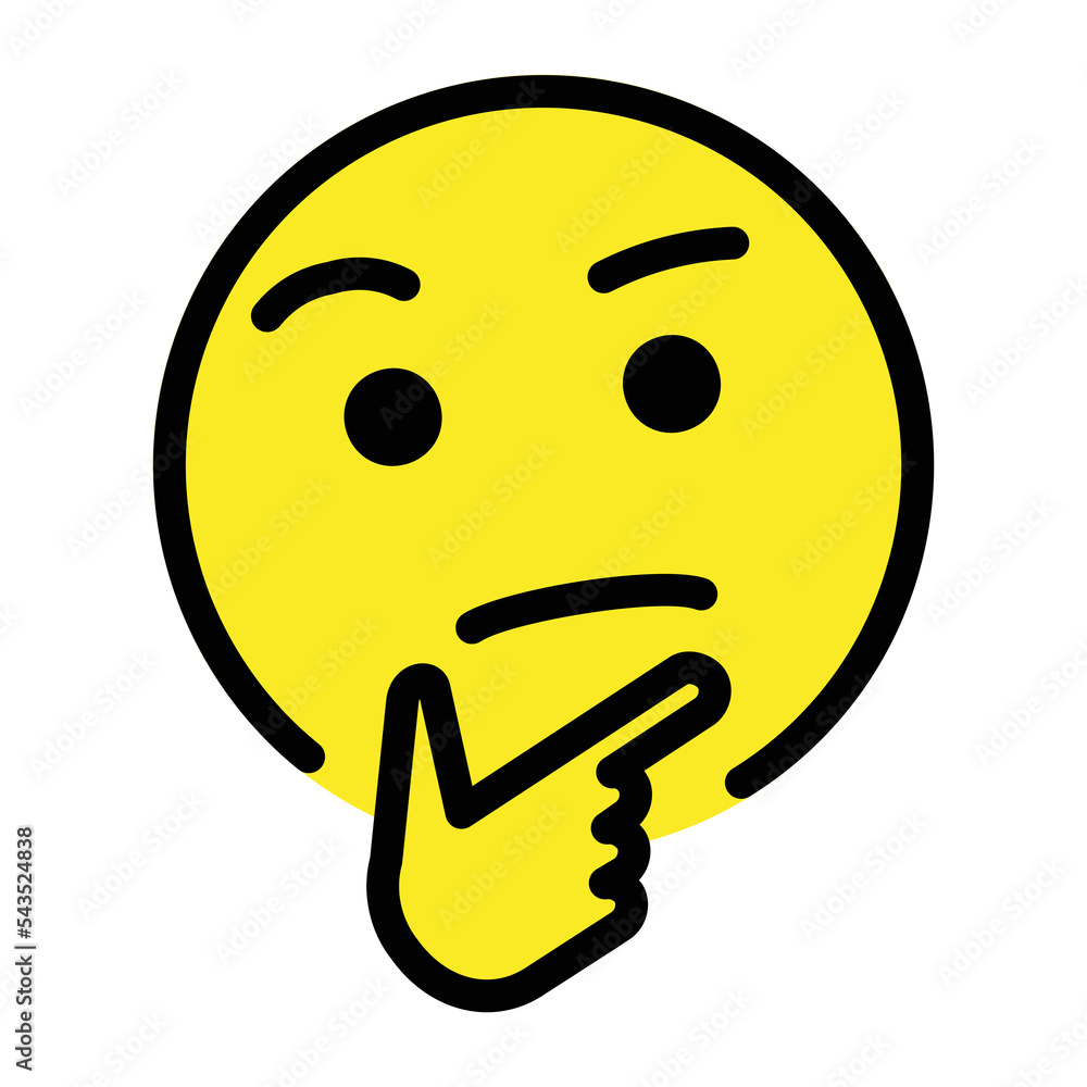 Thinking Face vector flat icon. Isolated yellow face with furrowed ...
