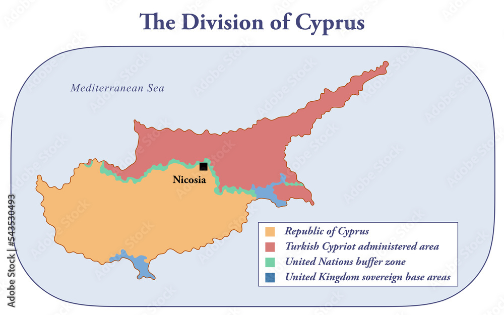Map showing the division of Cyprus Island Stock Illustration | Adobe Stock