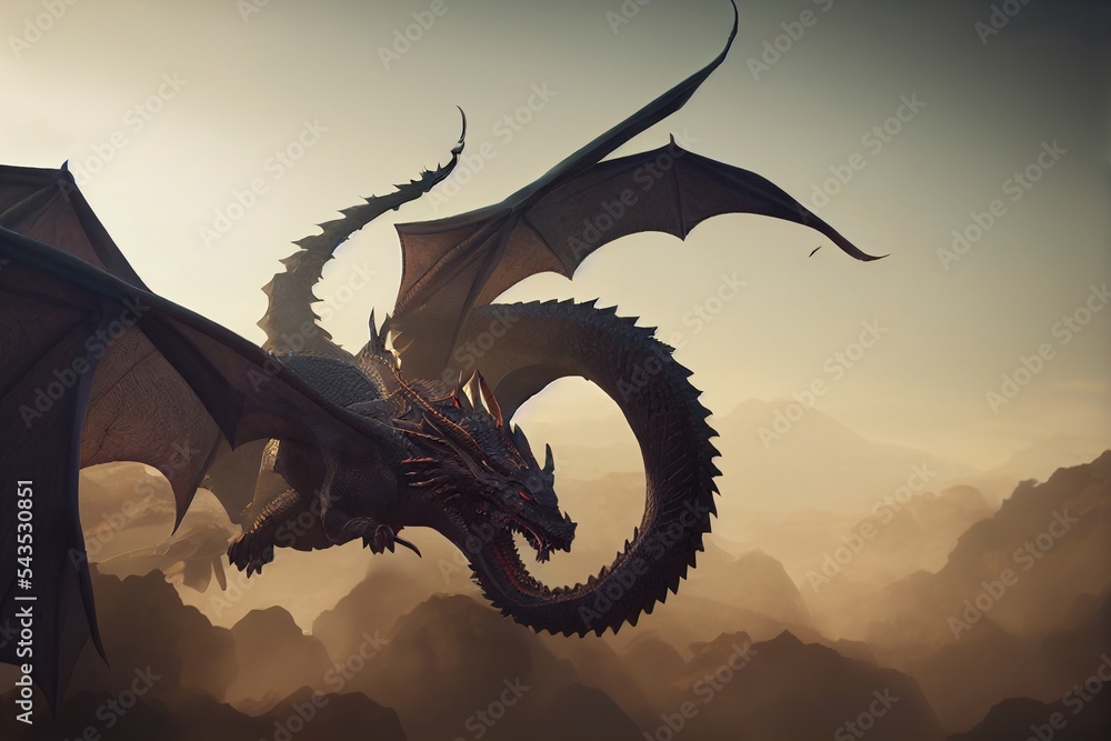 Dragon in Flight Stock Illustration | Adobe Stock