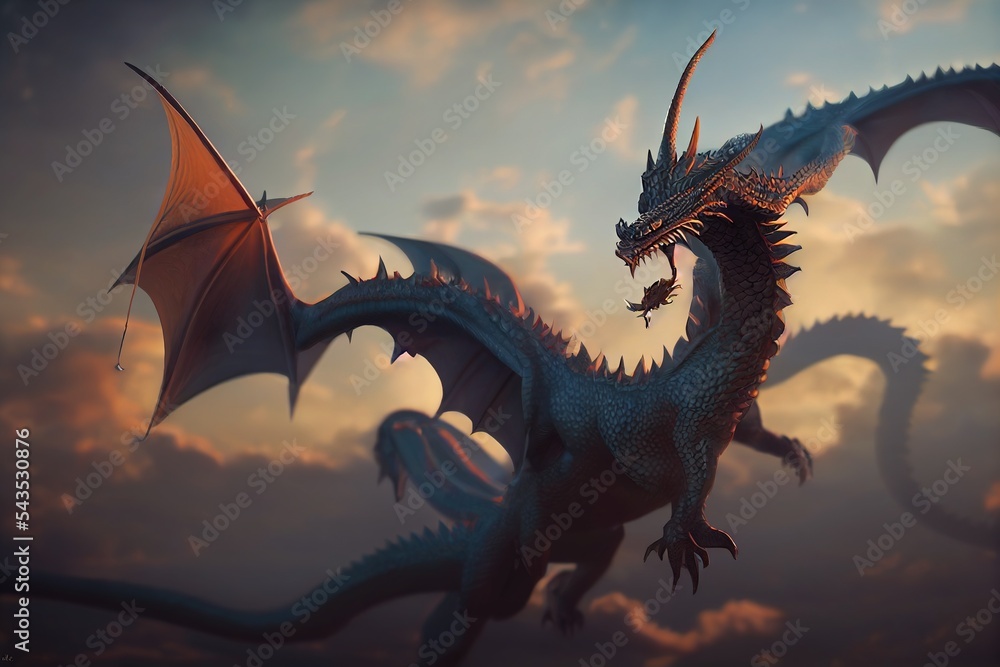Dragon in Flight Stock Illustration | Adobe Stock