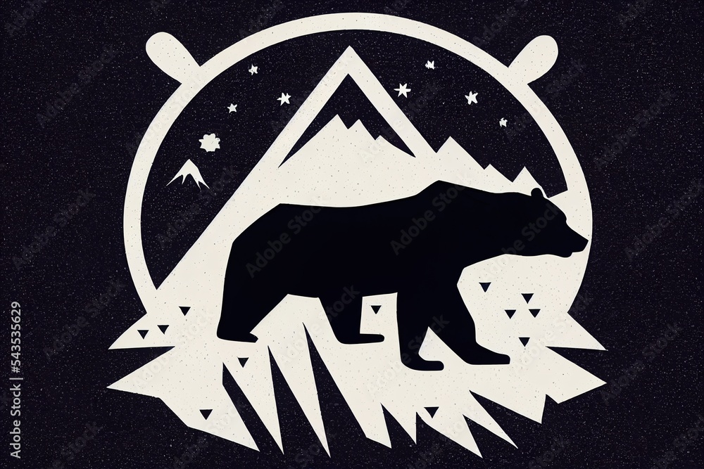 Bear double exposure, mountains, compass, tattoo art. Tourism symbol ...
