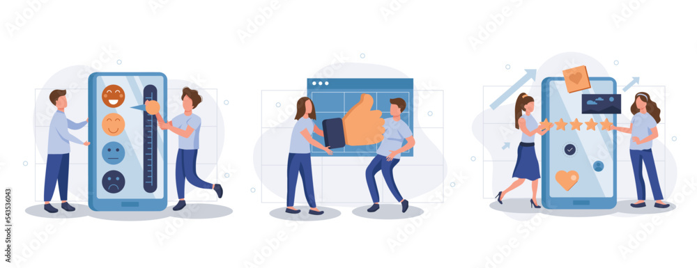 Feedback page web concept with people scenes set in flat style. Bundle ...