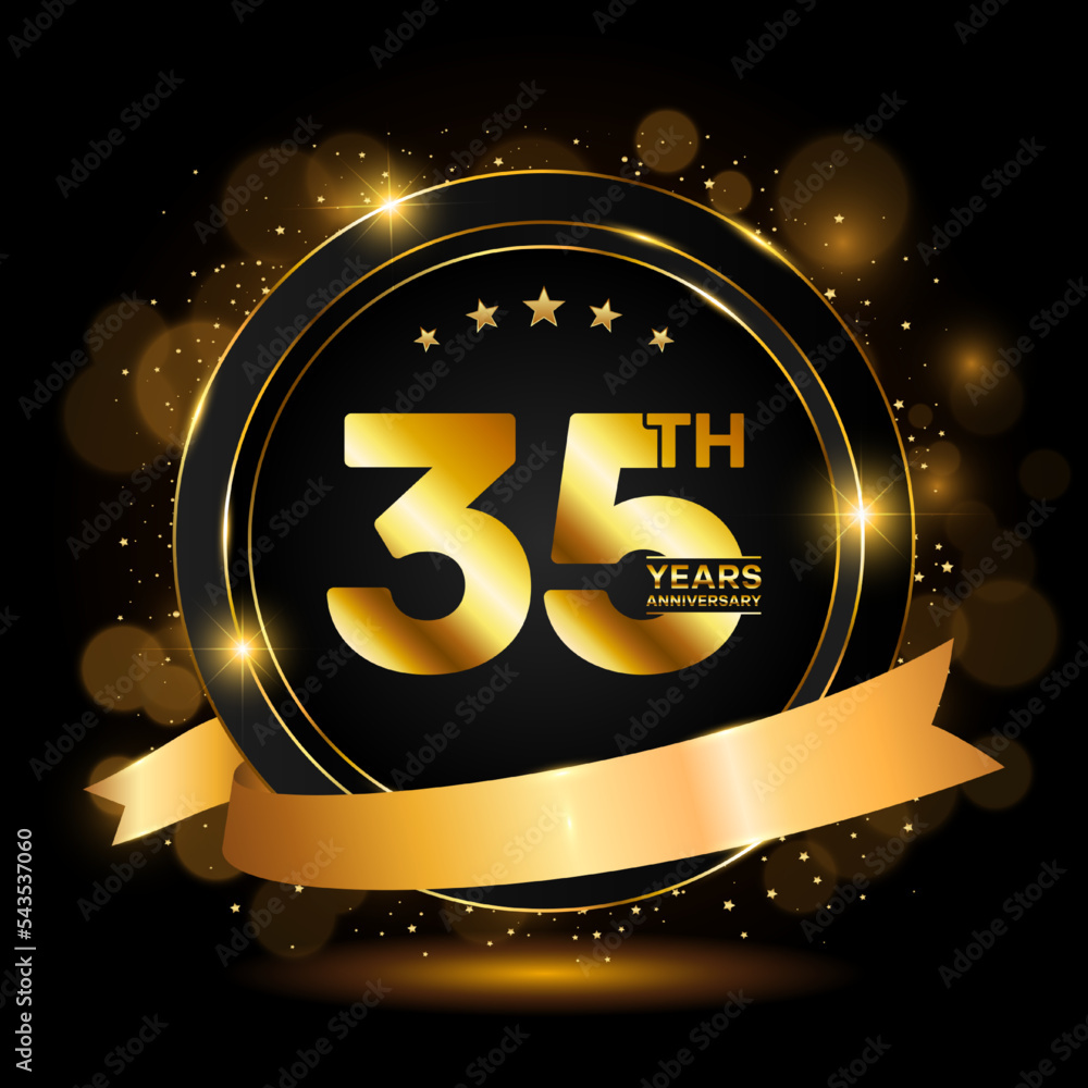 Anniversary celebration template design. Golden number 35 with ...