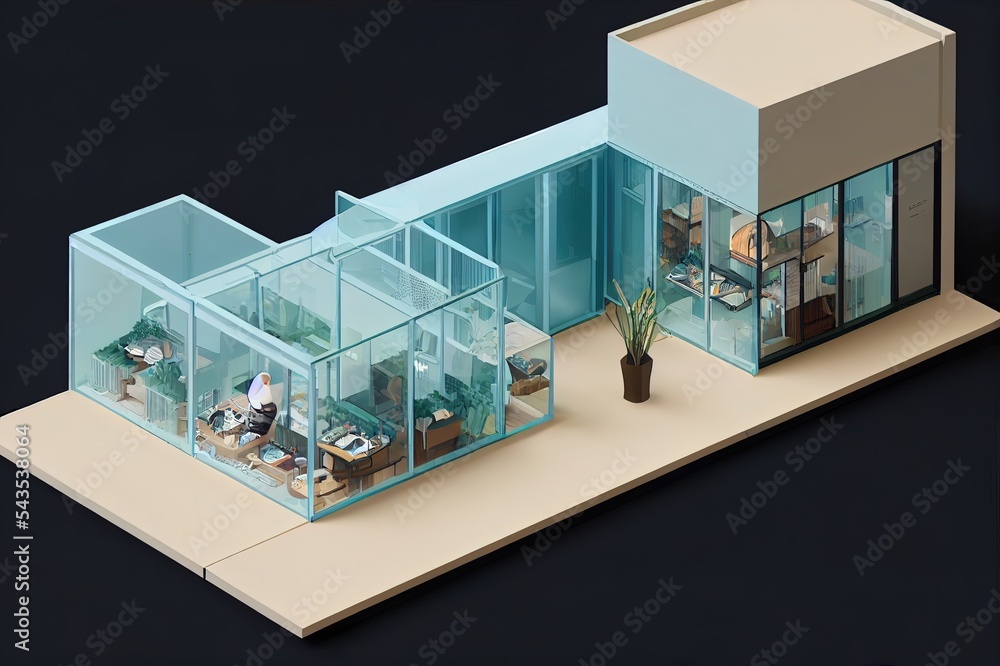 Isometric view minimal cafe and restaurant container store exterior ...