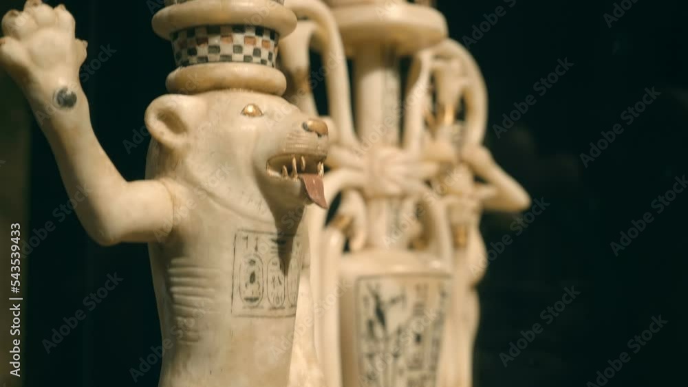 Figurines of sacred, divine animals - lions - exhibits of Tutankhamun's ...